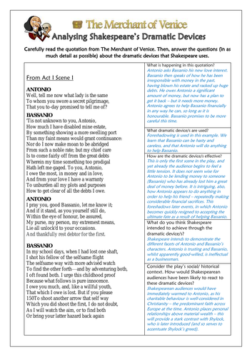 The Merchant of Venice - Shakespeare's Dramatic Devices! | Teaching ...