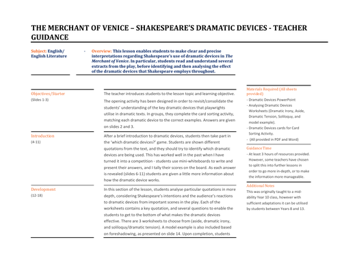 The Merchant of Venice - Shakespeare's Dramatic Devices! | Teaching ...
