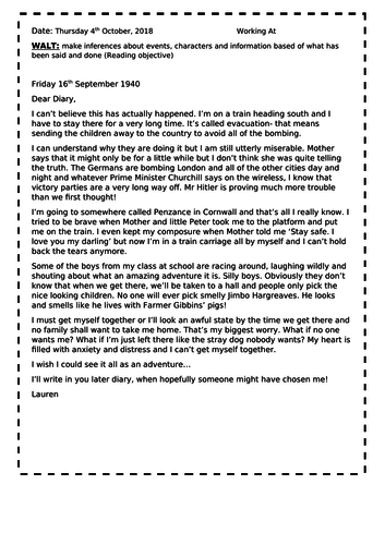 Diary entry lesson (Goodnight Mr Tom) Year 6 | Teaching Resources