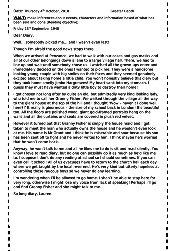 Diary entry lesson (Goodnight Mr Tom) Year 6 | Teaching Resources