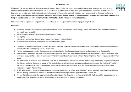Book Tasting Cafe Lesson | Teaching Resources