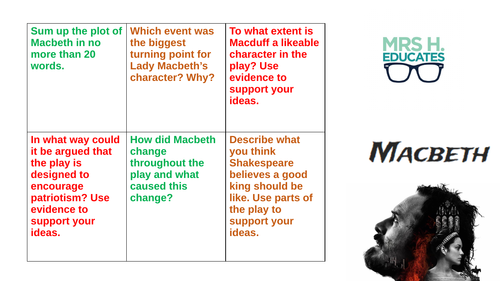 Macbeth Revision Task Grid | Teaching Resources