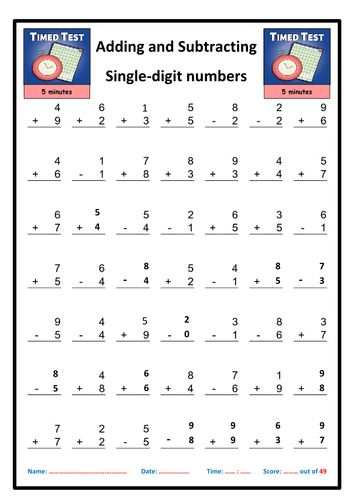Adding & Subtracting single digit numbers - TIMED TEST! | Teaching ...