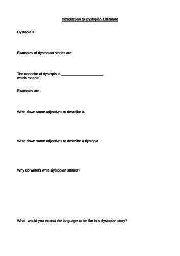 Dystopian Literature Intro Checklist Exam Style Questions Worksheets ...