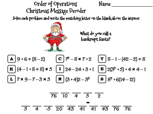Order of Operations Christmas Math Activity: Message Decoder | Teaching ...