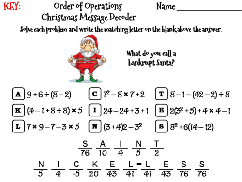 Order of Operations Christmas Math Activity: Message Decoder | Teaching ...