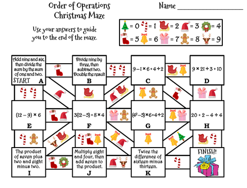 Order of Operations Activity: Christmas Math Maze | Teaching Resources