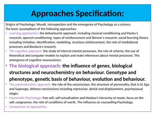 AQA A Level Psychology - Approaches (Biological) | Teaching Resources