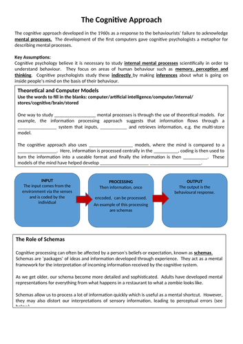 AQA A Level Psych - Approaches (Cognitive) | Teaching Resources