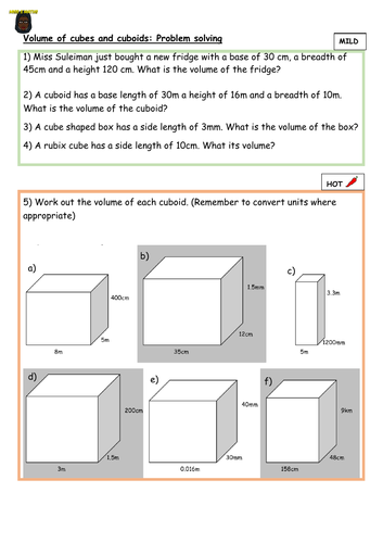Volume: Cuboid (Differentiated Problem solving) | Teaching Resources