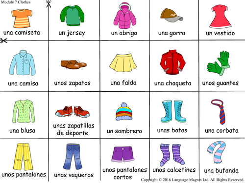 Spanish Clothes Bingo Game | Teaching Resources