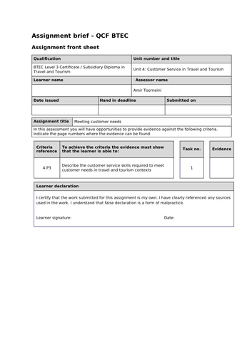 Level 3 BTEC Travel and Tourism (QCF) Unit 4 Assignment Briefs ... Level 3 BTEC Travel and Tourism (QCF) Unit 4 Assignment Briefs ...