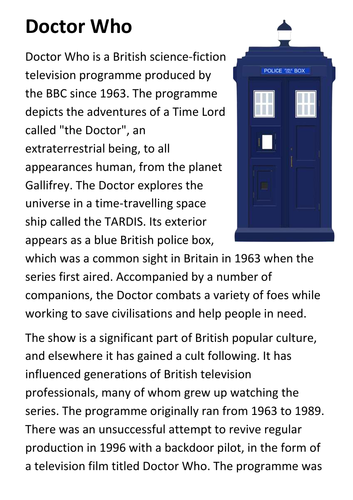Doctor Who Handout | Teaching Resources