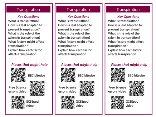 AQA Trilogy Revision - Organisation QR Codes | Teaching Resources