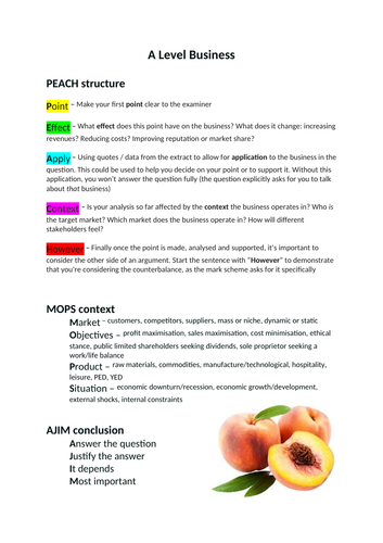 A level How to answer support booklet (PEACH paragraphs) Conclusions ...