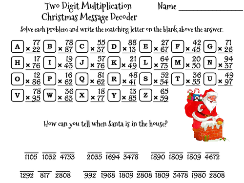 Two Digit Multiplication Christmas Math Activity: Message Decoder ...