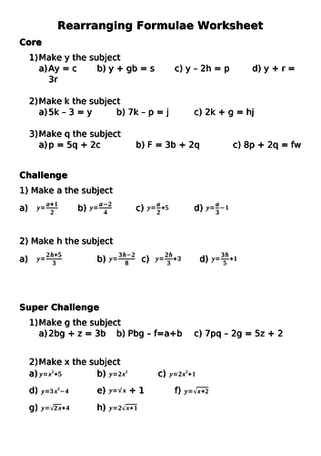 differentiated Rearranging Formulae Worksheet | Teaching Resources