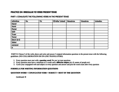 yo go verbs practice and original questions | Teaching Resources