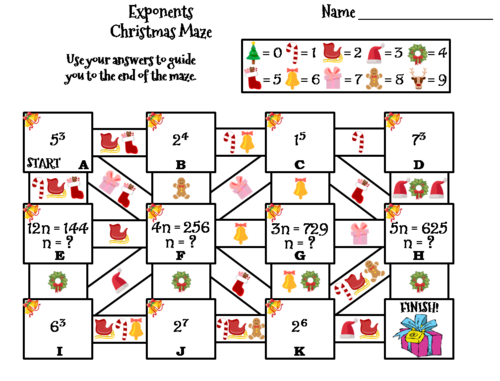 Exponents Activity: Christmas Math Maze | Teaching Resources