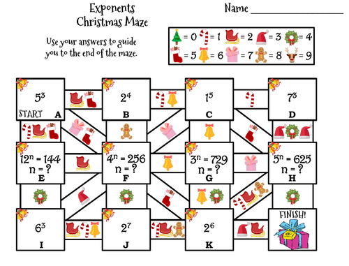 Exponents Activity: Christmas Math Maze | Teaching Resources