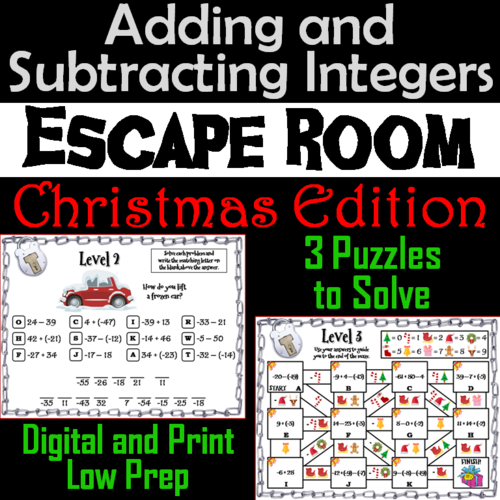 Adding and Subtracting Integers Game: Escape Room Christmas Math ...