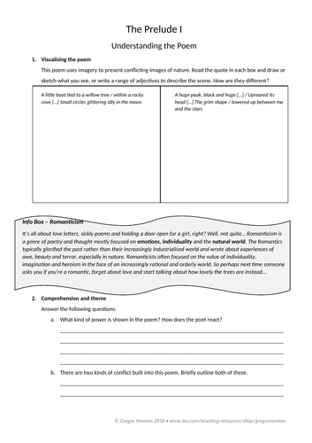 The Prelude (Wordsworth) for GCSE ~ Worksheets and lesson plans for 3 ...