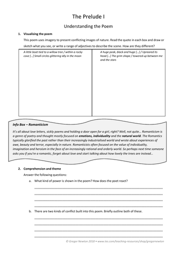The Prelude (Wordsworth) for GCSE ~ Worksheets and lesson plans for 3 ...