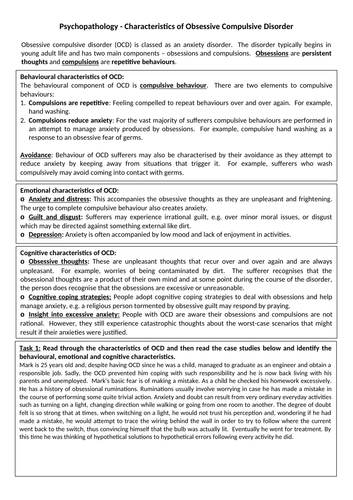 AQA A Level Psych - Psychopathology (OCD) | Teaching Resources
