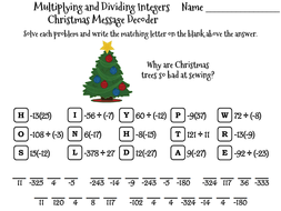 Multiplying and Dividing Integers Christmas Math Activity: Message ...