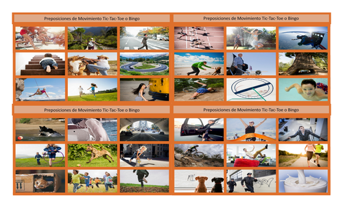Movement Prepositions Spanish Legal Size Photo Tic-Tac-Toe-Bingo Game ...