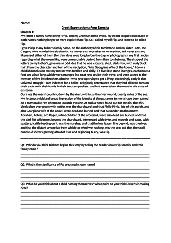 Great Expectations Guided Reading Chapter 1. | Teaching Resources