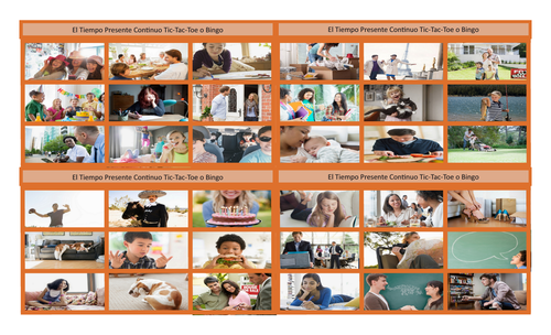 Present Continuous Tense Spanish Legal Size Photo Tic-Tac-Toe-Bingo ...