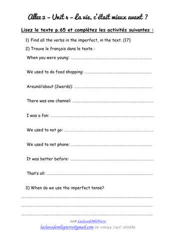 Allez 2 - Unit 4.4 - C'était mieux avant? - imperfect tense - past and ...