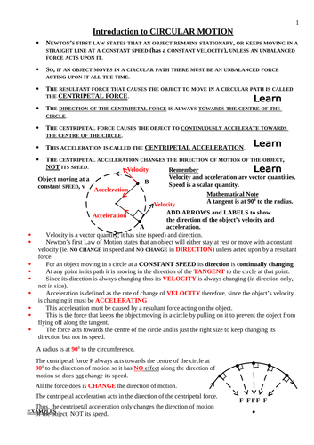 Physics KS4, KS5 CIRCULAR MOTION Introduction - Student Notes and ...