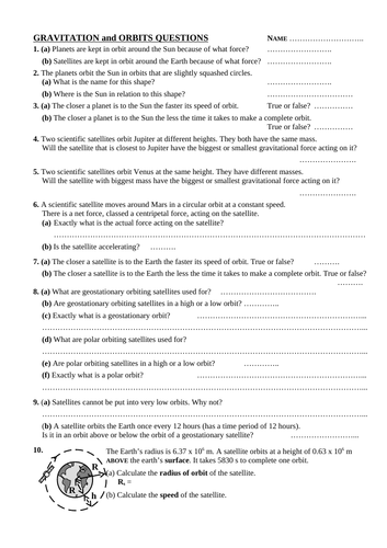 Gravity and the Orbits of Planets and Satellites Student Notes and ...