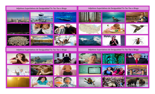 Superlative Adjectives Spanish Legal Size Photo Tic-Tac-Toe-Bingo Game ...