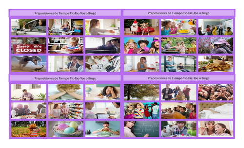 Time Prepositons Spanish Legal Size Photo Tic-Tac-Toe-Bingo Game ...