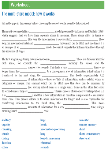 AQA A Level Psych - Memory (Multi-Store Model) | Teaching Resources