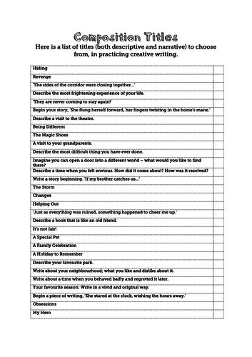Composition Titles for Narrative and Descriptive Writing | Teaching ...