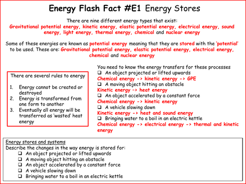 AQA Physics - Energy unit revision flash cards | Teaching Resources