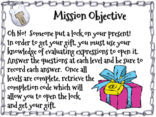 Evaluating Algebraic Expressions Game: Escape Room Christmas Math ...