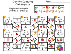Evaluating Algebraic Expressions Activity: Christmas Math Maze ...