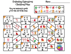Evaluating Algebraic Expressions Activity: Christmas Math Maze ...