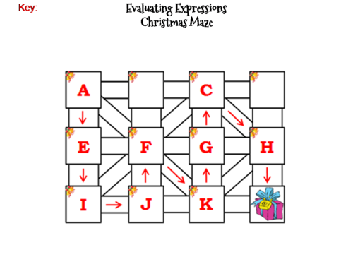 Evaluating Algebraic Expressions Activity: Christmas Math Maze ...