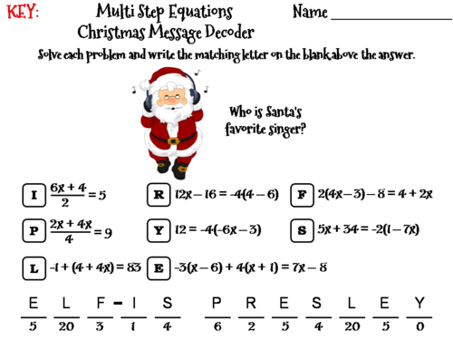 Solving Multi Step Equations Christmas Math Activity: Message Decoder ...