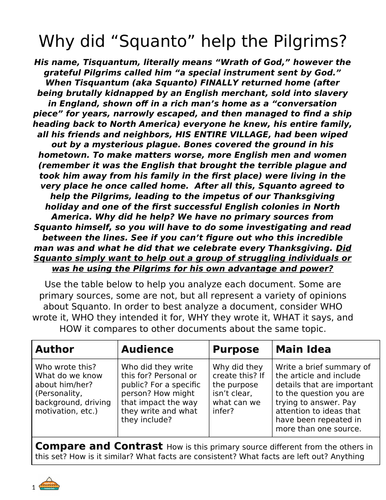 Squanto: "Wrath of God" or "gift from God?" | Teaching Resources