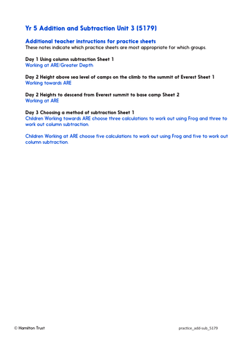 Practice Worksheets: Column subtraction, and choosing a method. (Year 5 ...