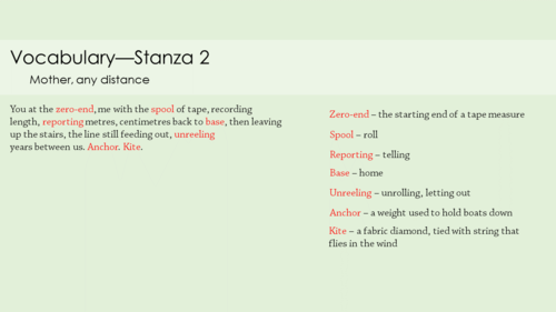 AQA Poetry Differentiated - Mother, Any Distance (Love and ...