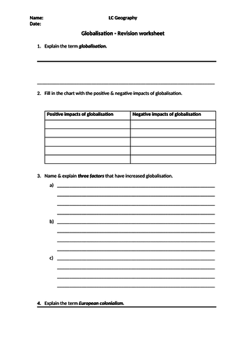 LC Geography - Globalization Revision worksheet | Teaching Resources