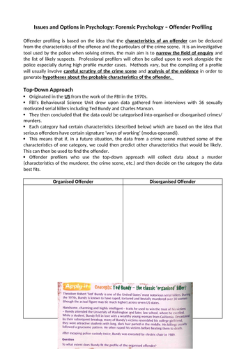 AQA A Level Psych - Forensic (Offender profiling) | Teaching Resources